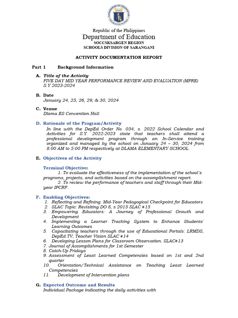 Activity Documentation Report MPRE INSET 2024 | PDF | Learning | Teachers