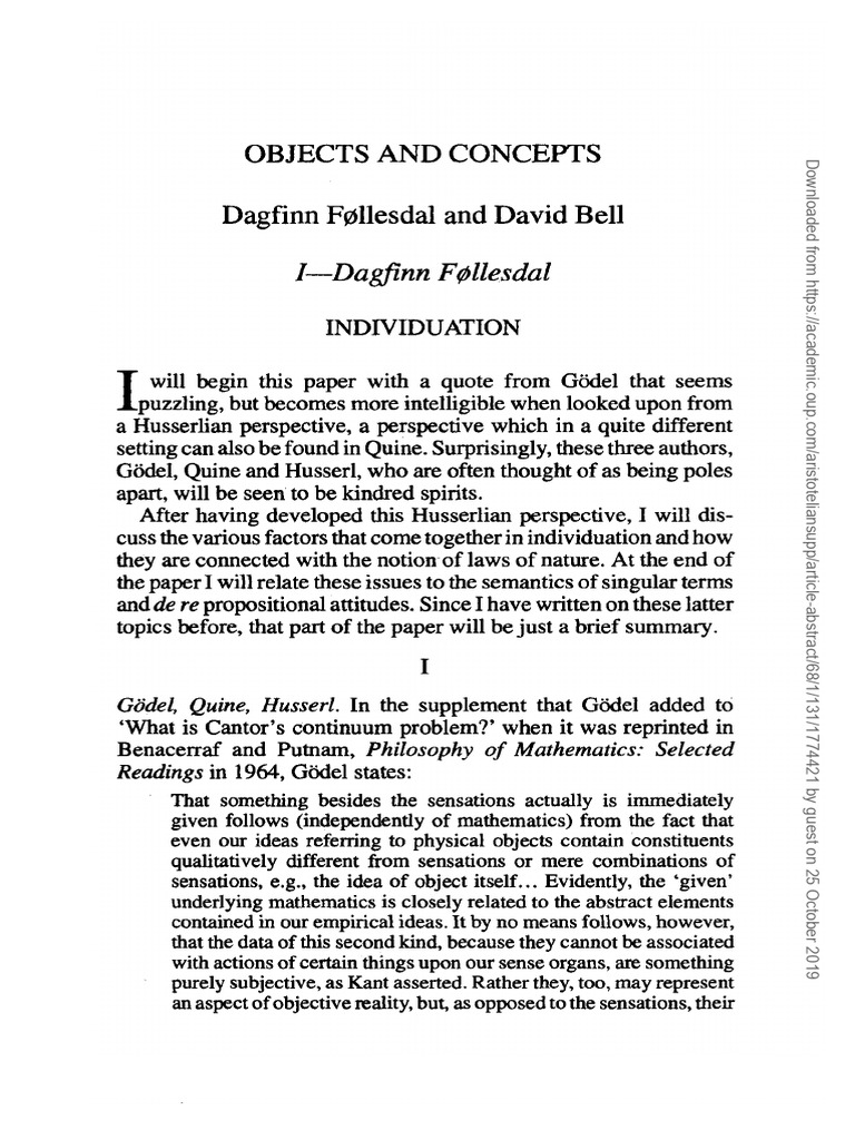 Objects and Concepts David Bell | PDF | Experience | Edmund Husserl