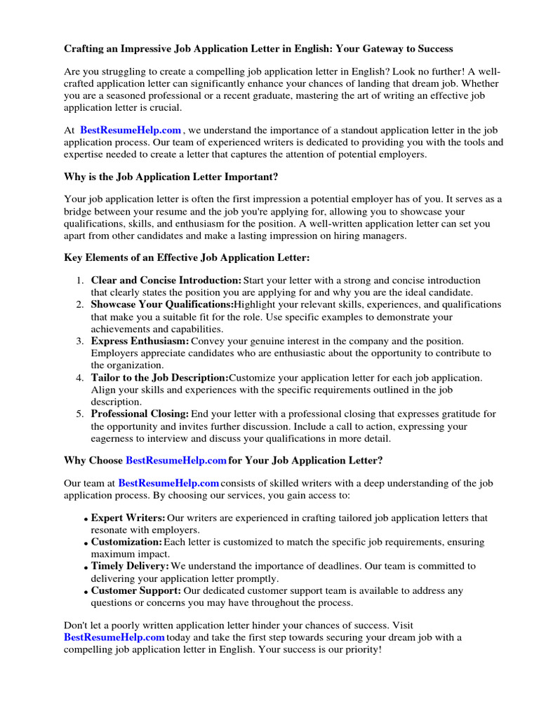 Job Application Letter English Format | Download Free PDF | Résumé