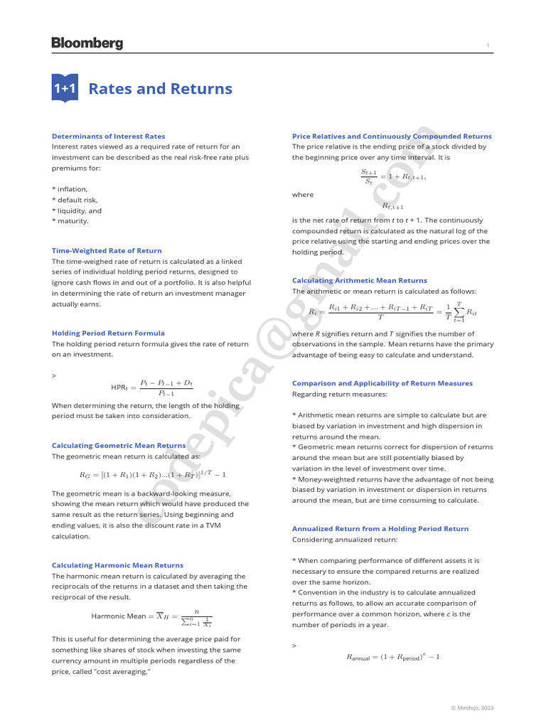 All Lesson Summaries (Bloomberg's Level I CFA (R) Exam Prep) | PDF | Variance | Sampling ...