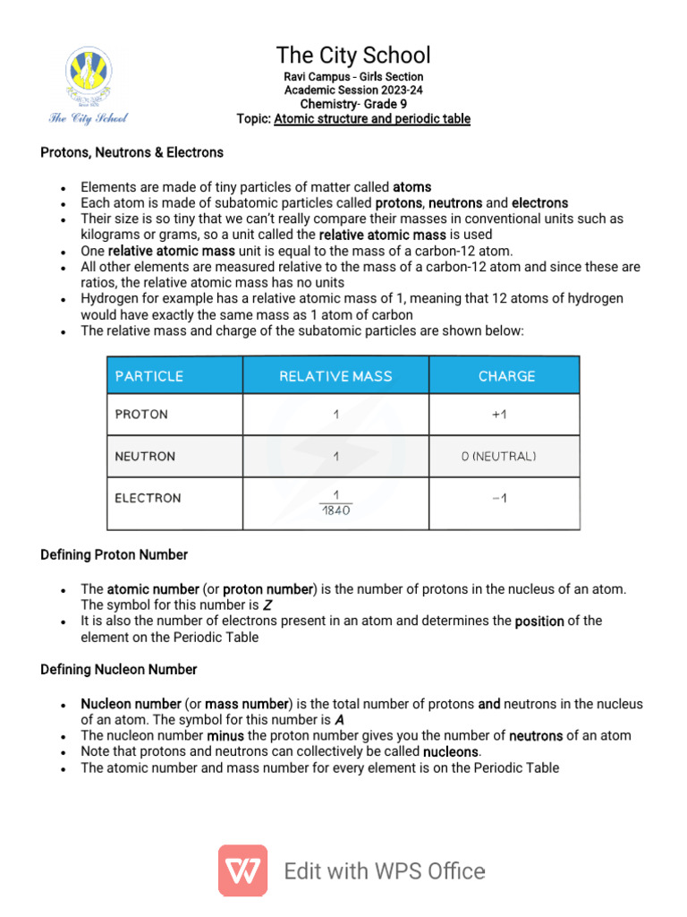 Grade 9 Chemistry: Atomic Structure Guide | PDF | Atoms | Chemical Elements