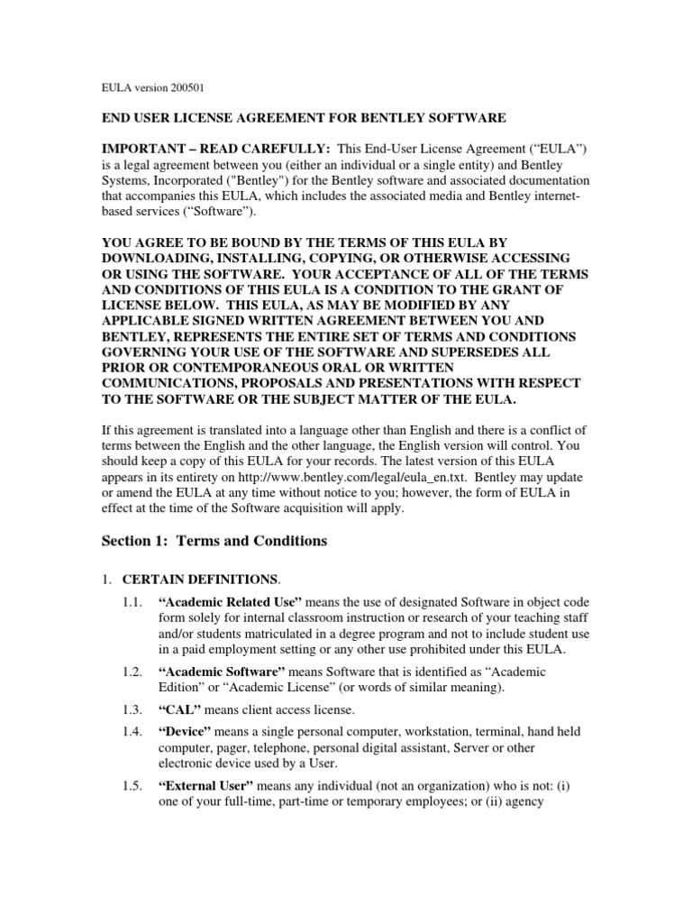 EULA Version 200501: Section 1: Terms and Conditions | PDF | License | Server (Computing)