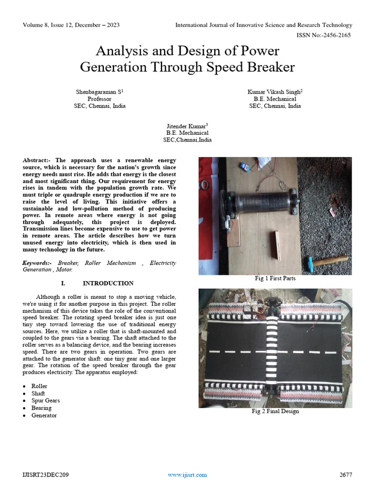 Analysis and Design of Power Generation Through Speed Breaker | PDF ...