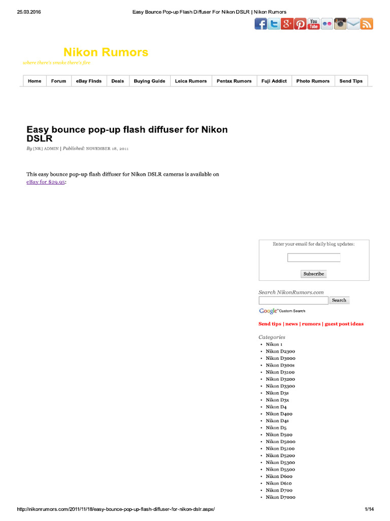 Easy Bounce Pop-Up Flash Diffuser For Nikon DSLR - Nikon Rumors | PDF