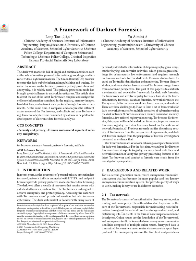 A Framework Of Darknet Forensics Pdf Computer Network World Wide Web
