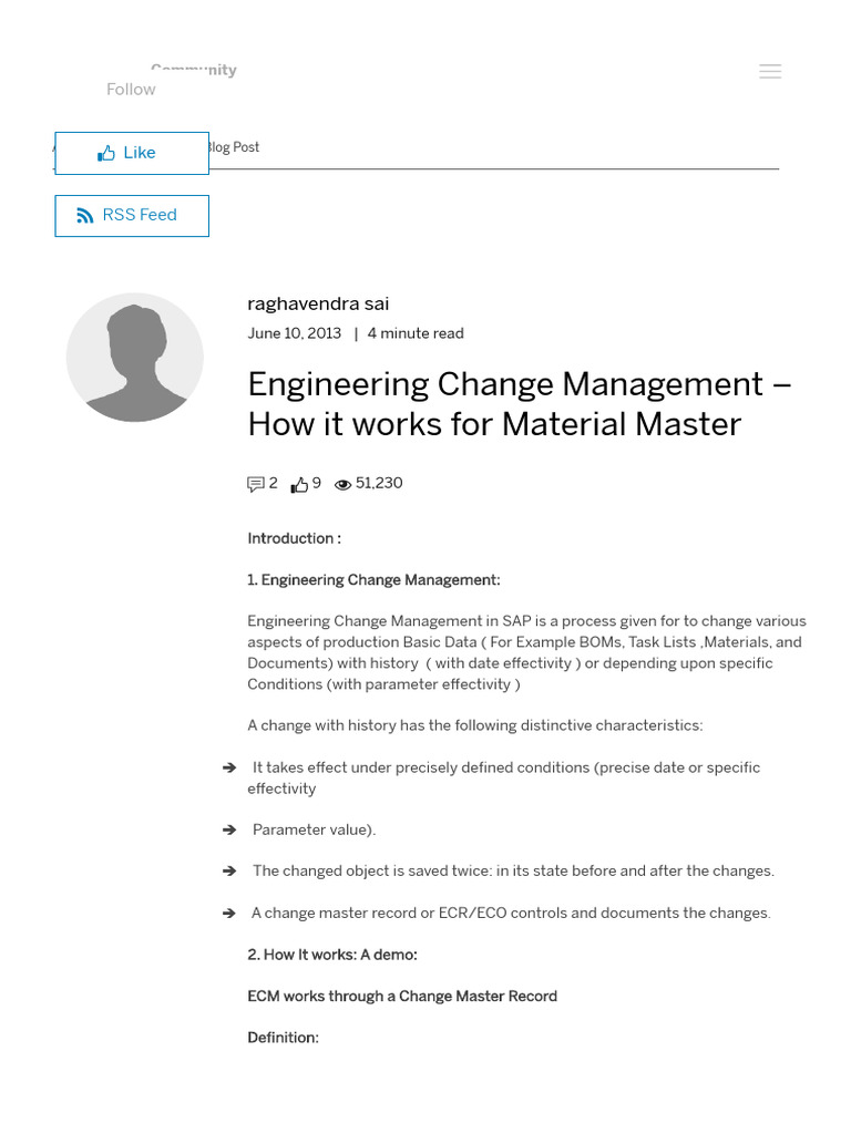 Engineering Change Management - How It Works For Material Master - SAP Blogs | PDF | Data ...