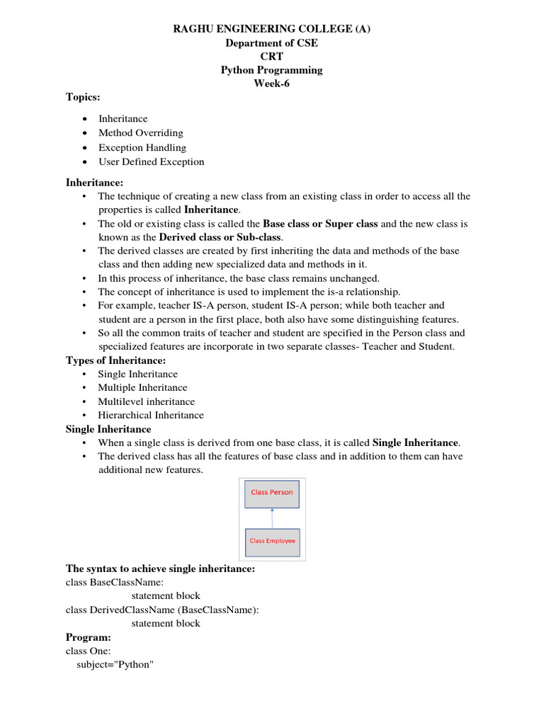 Python Week 6 Download Free Pdf Inheritance Object Oriented Programming Class Computer