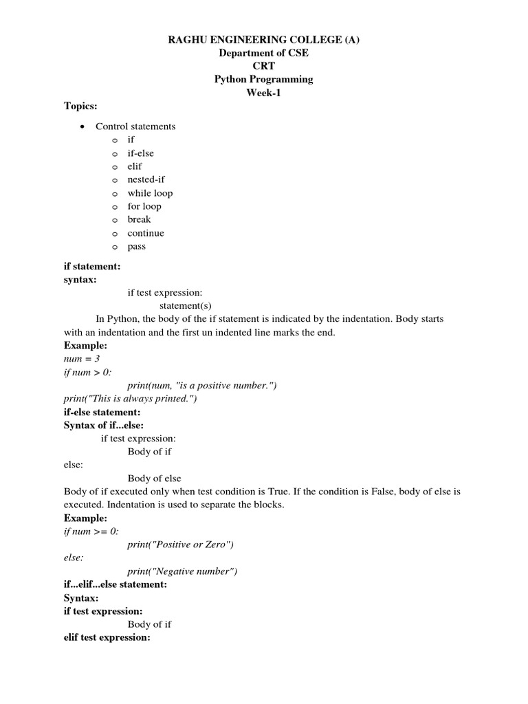 Python Week-1 | PDF | Control Flow | Computer Engineering