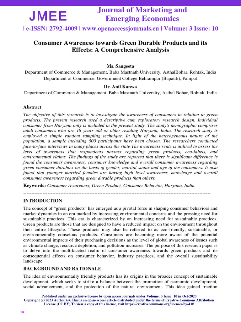 Consumer Awareness Towards Green Durable Products and Its Effects: A ...