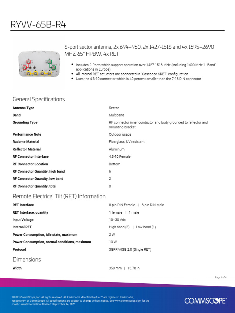 Commscope - Ryvv 65B R4 | PDF | Antenna (Radio) | Electrical Engineering