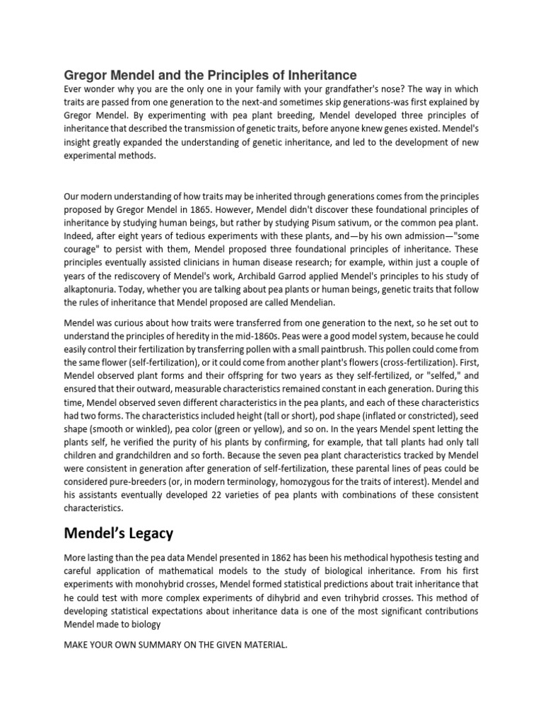 Mendel Legacy | PDF | Heredity | Biology