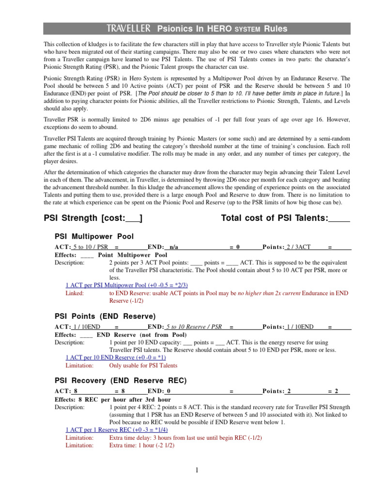 Traveller Psionics in HERO System | PDF | Telepathy
