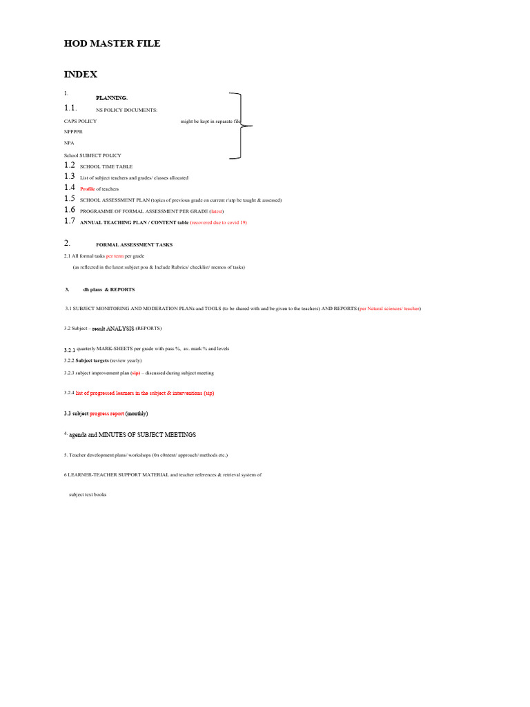 INDEX HOD File 4 - 9 - Copy-2-1 | PDF | Science & Mathematics