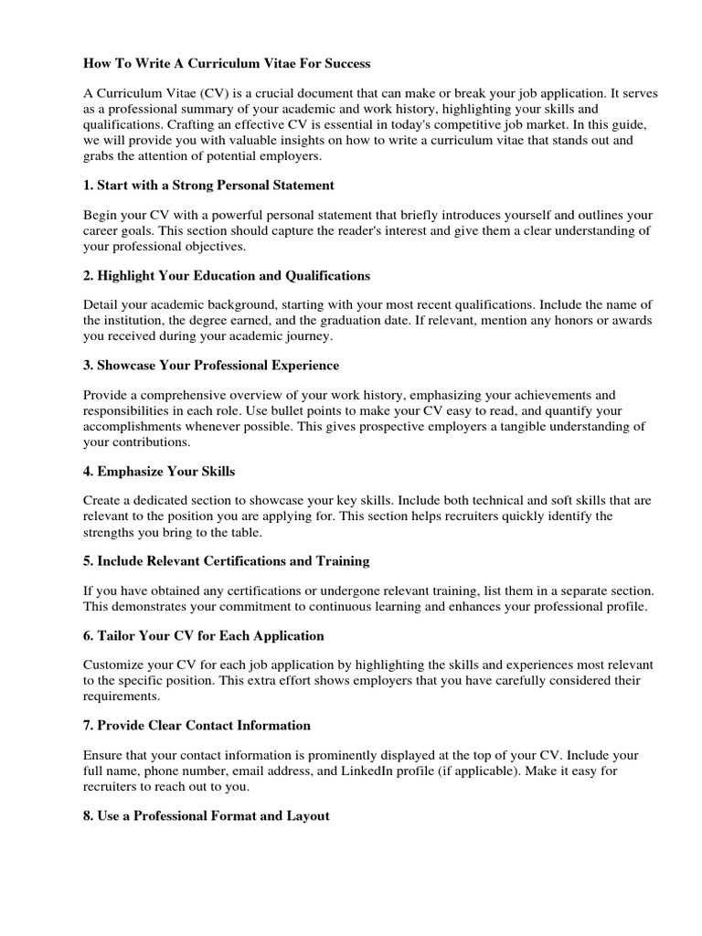 How To Write A Curriculum Vitae For Jobs | Download Free PDF | Résumé