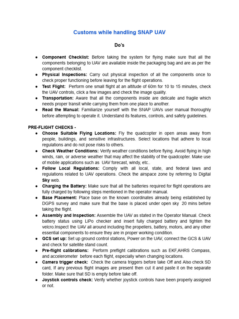 Customs While Handling SNAP UAV-Check List | PDF | Unmanned Aerial ...