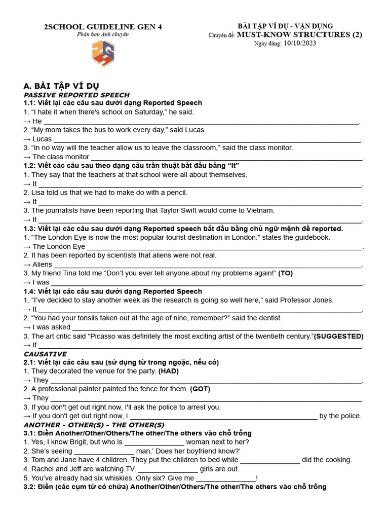 2SG Gen 4 Must Know Structures Phần 2 - Bài Tập | PDF