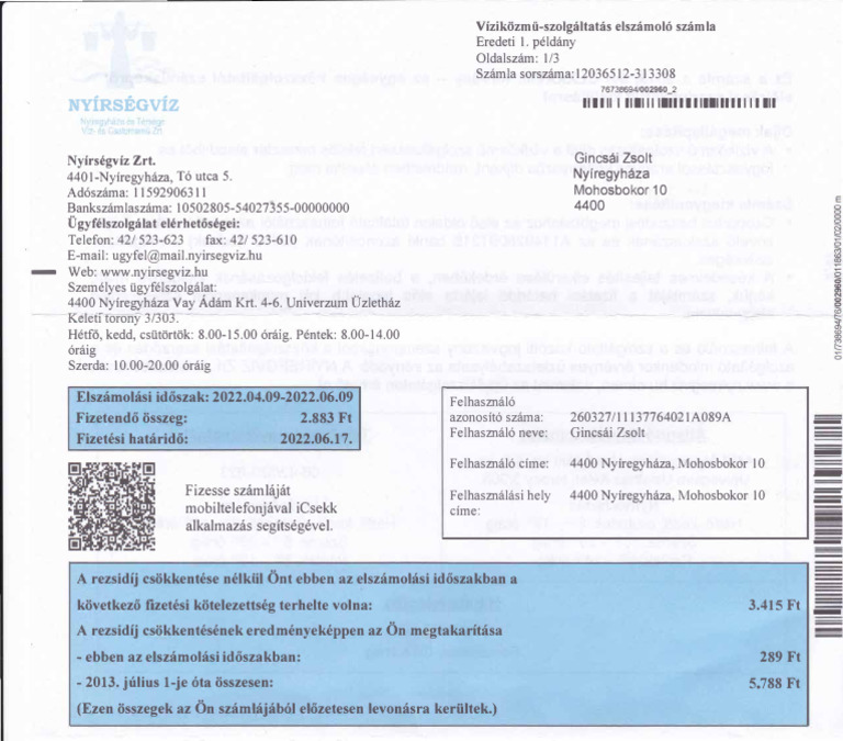 Hungary Water Utility Bill - Nyirsegviz | PDF
