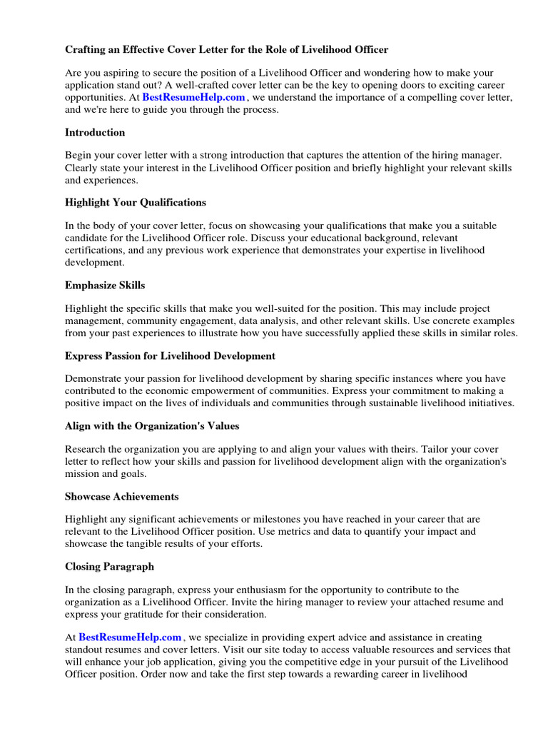 Sample Cover Letter For Livelihood Officer | PDF | Résumé | United ...
