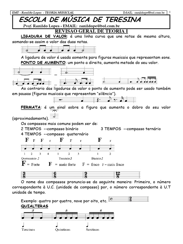 Teoria Musical-Grafia-Resumo | PDF | Composições musicais | Musicologia