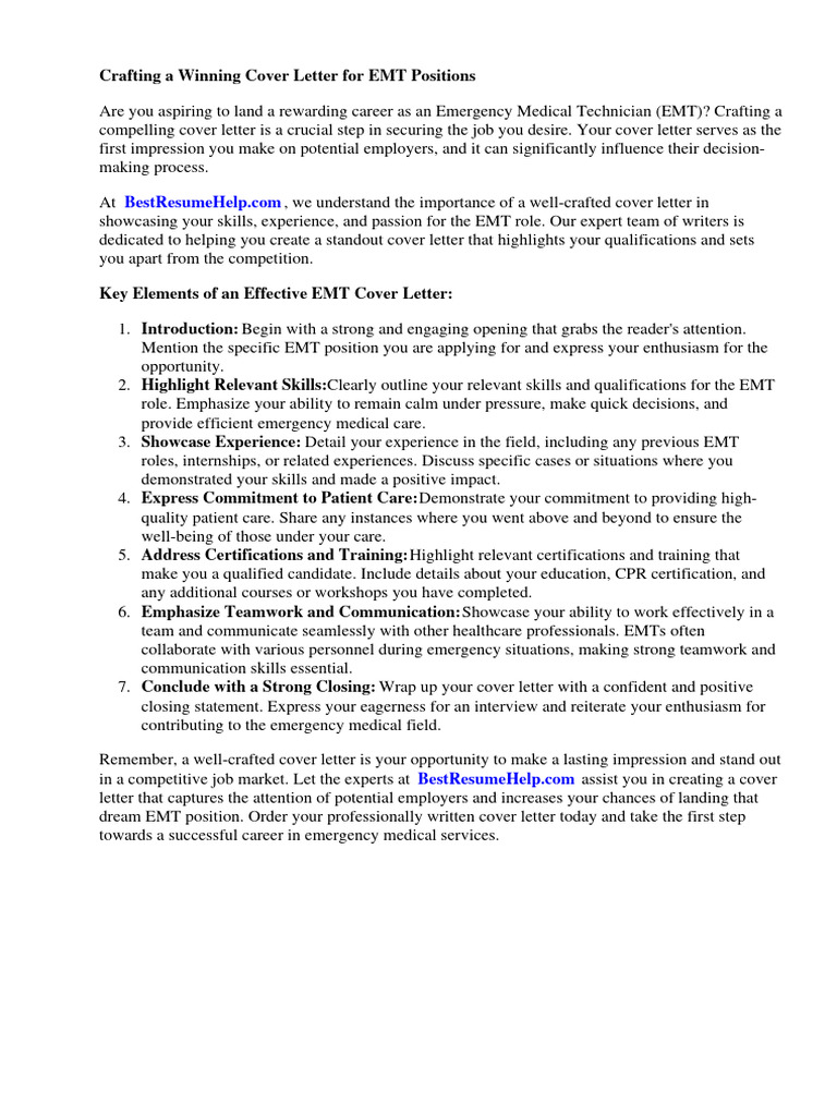 EMT Cover Letter Writing Tips | PDF