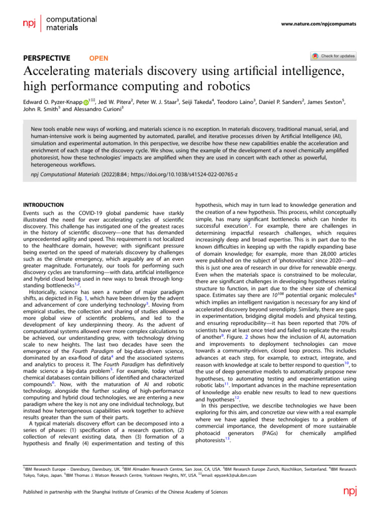 Pyzer-Knapp Et Al. - 2022 - Accelerating Materials Discovery Using Artificial | PDF | Artificial ...