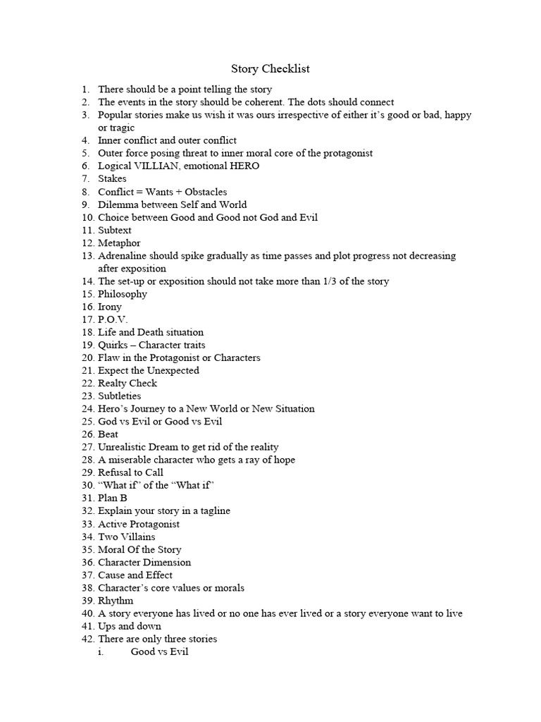 Story Checklist | PDF | Plot (Narrative) | Hero