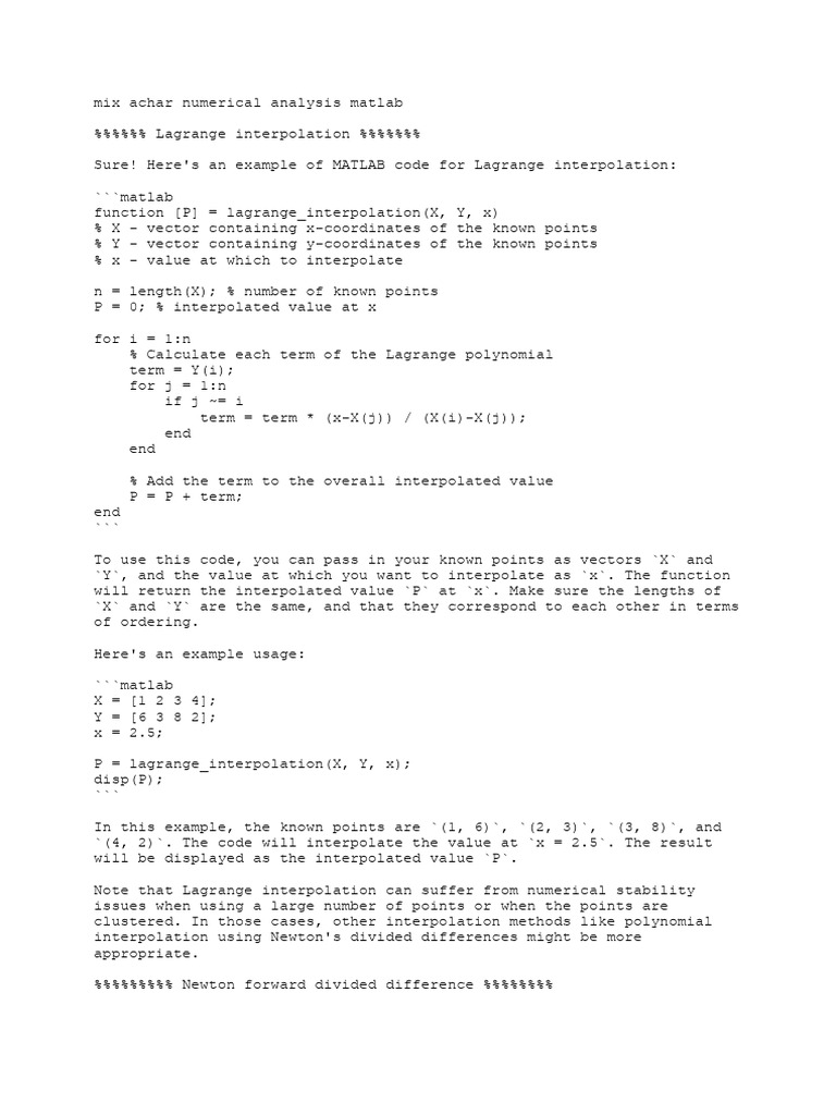 Mix Achar Numerical Matlab | PDF | Interpolation | Abstract Algebra