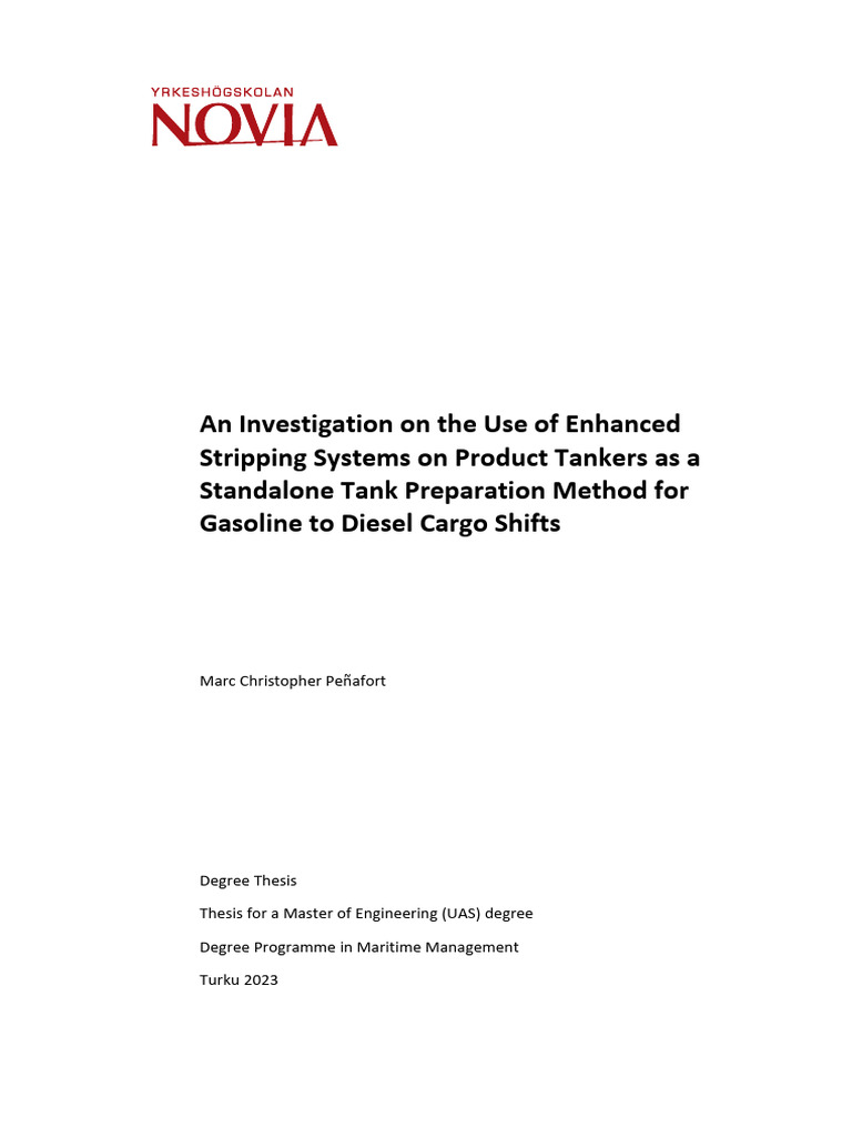 Investigation Paper Gasoline To Diesel Tank CLNG On Product Tanker ...