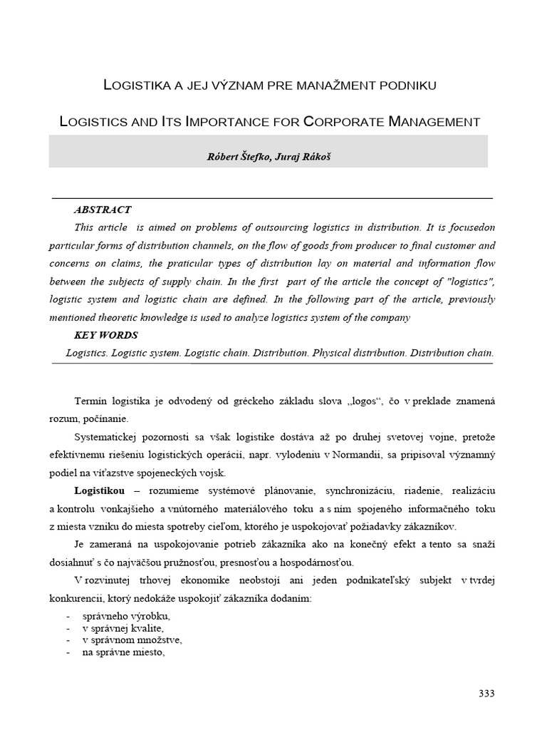 Logistika A Jej Vyznam | PDF