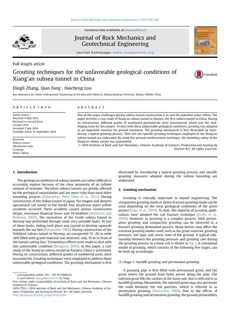 Grouting Techniques For The Unfavorable Geological Conditions of Xiang ...