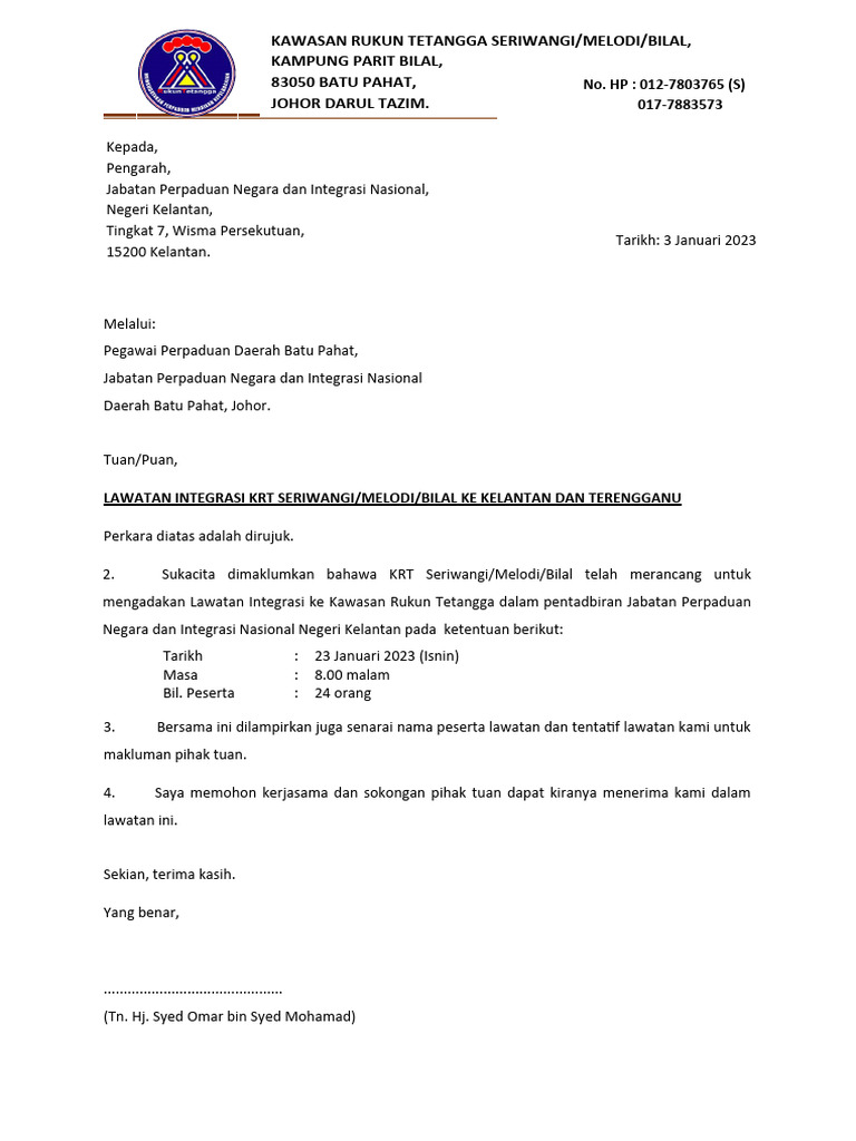 Surat Lawatan Kelantan KRT | PDF