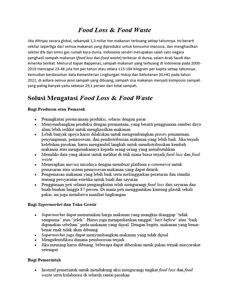 Food Loss | PDF | Sains & Matematika | Teknologi & Rekayasa