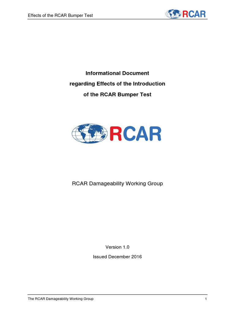 Effects of RCAR Bumper Test Issue 1 - 0 | PDF | Insurance | Traffic ...