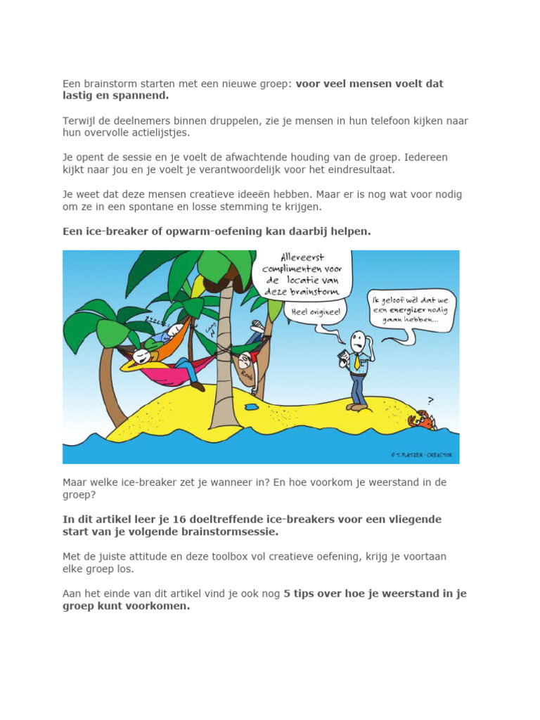 De 16 Beste Ice-Breakers en Energizers Voor Brainstormsessies | PDF