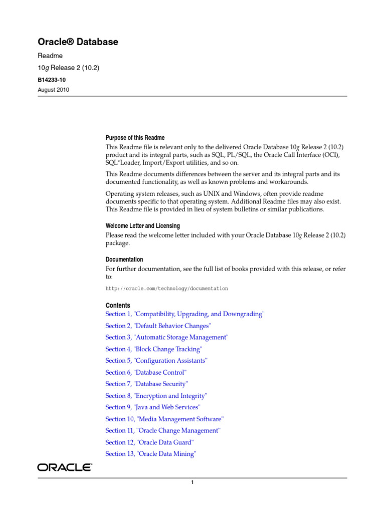Oracle® Database: Readme 10g Release 2 (10.2) | PDF | Databases | Backup