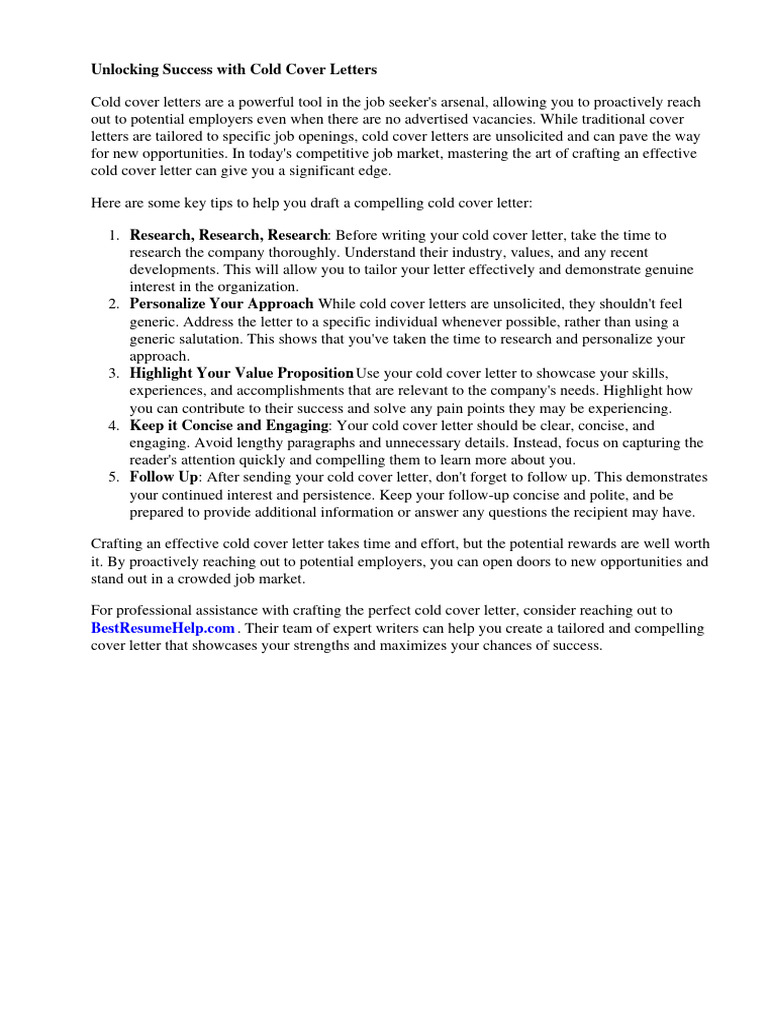 Cold Cover Letter Sample | PDF | Résumé | Recruitment