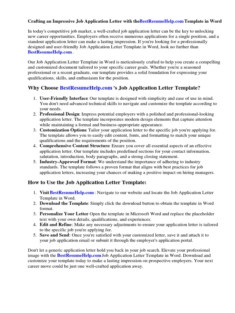 Job Application Letter Template Word | Download Free PDF | Résumé