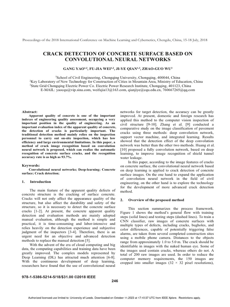 Crack Detection of Concrete Surface Based On Convolutional Neural Networks | PDF
