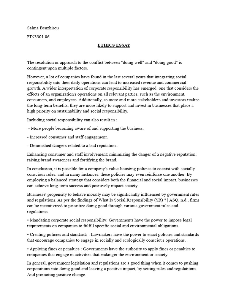 Ethics Essay | PDF | Corporate Social Responsibility | Taxes