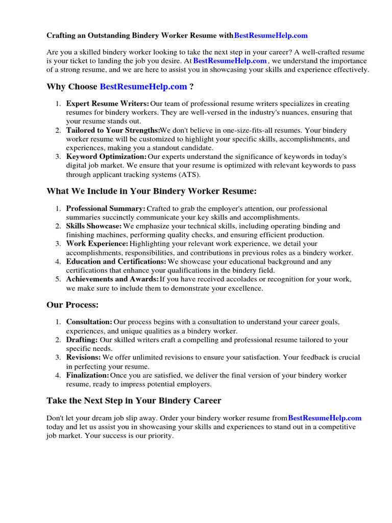 Bindery Worker Resume | PDF | Résumé | Bookbinding