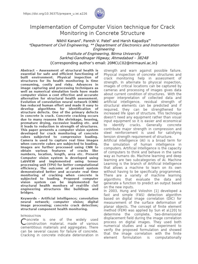 Implementation of Computer Vision Technique For Crack Monitoring in Concrete Structure | PDF ...