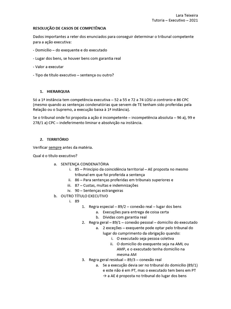 Esquema - Competência Interna | Download grátis PDF | Sentença ...