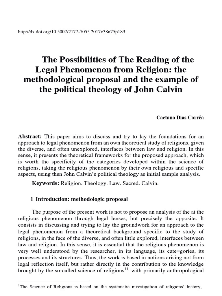 The Possibilities of The Reading of The Legal Phenomenon From Religion ...