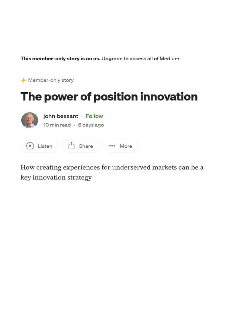 The Power of Position Innovation. How Creating Experiences For - by ...