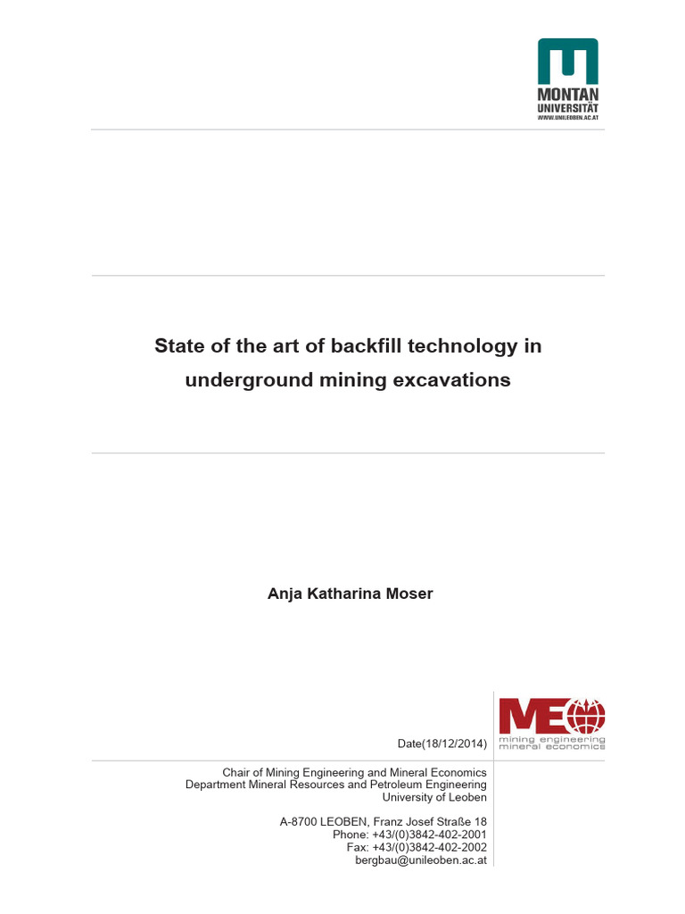 State of The Art of Backfill Technology in Underground Mining ...