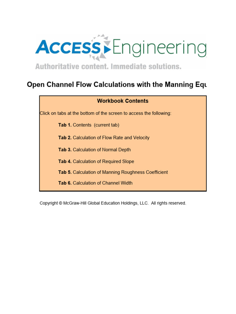 Uniform Open Channel Flow Manning Equation SI Units | PDF | Building ...