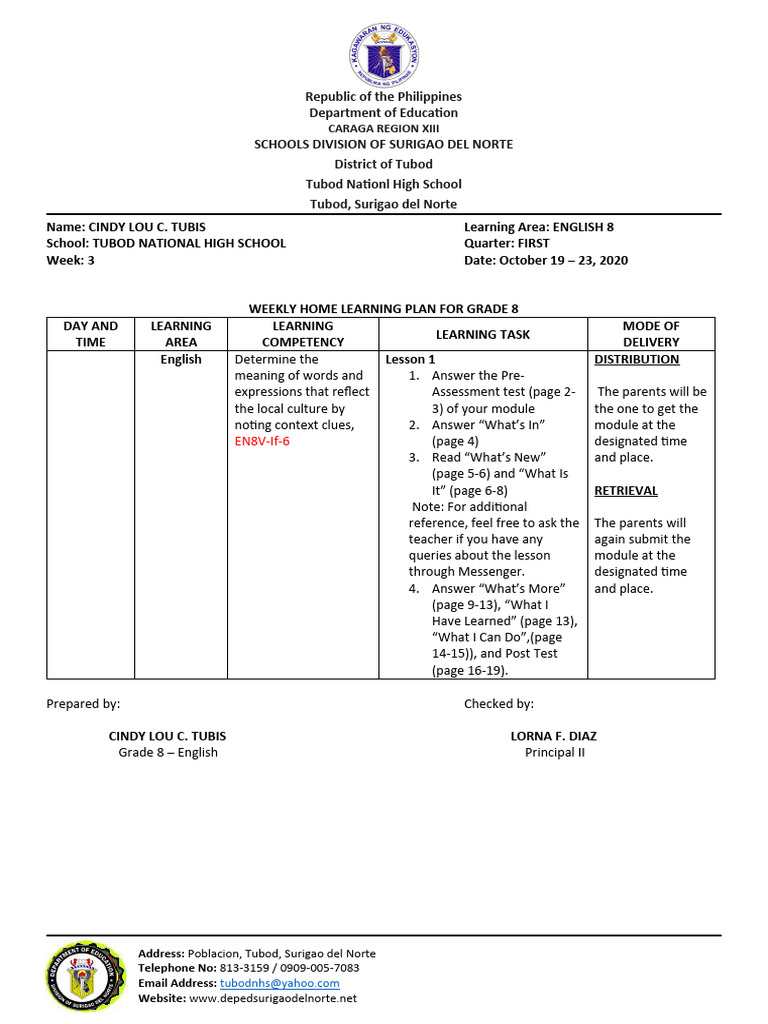 Cindy's Weekly Home Plan | PDF | Language Mechanics | Linguistic Typology