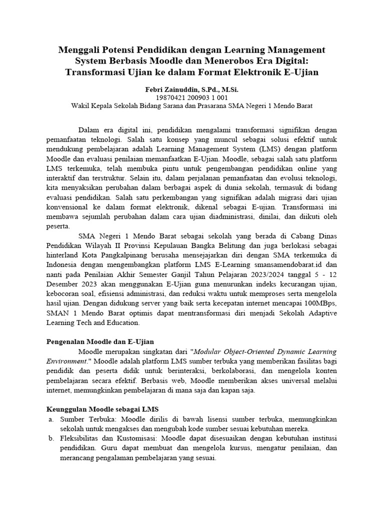 Opini Febri Zainuddin - Transformasi Ujian Ke Dalam Format Elektronik E-Ujian | PDF | Komputer