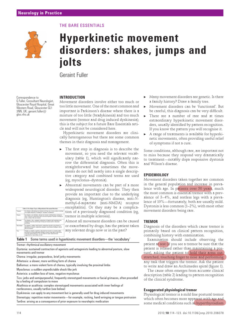 2010 Bare Essentials - Hyperkinetic Movement Disorders | PDF | Dystonia | Medical Specialties