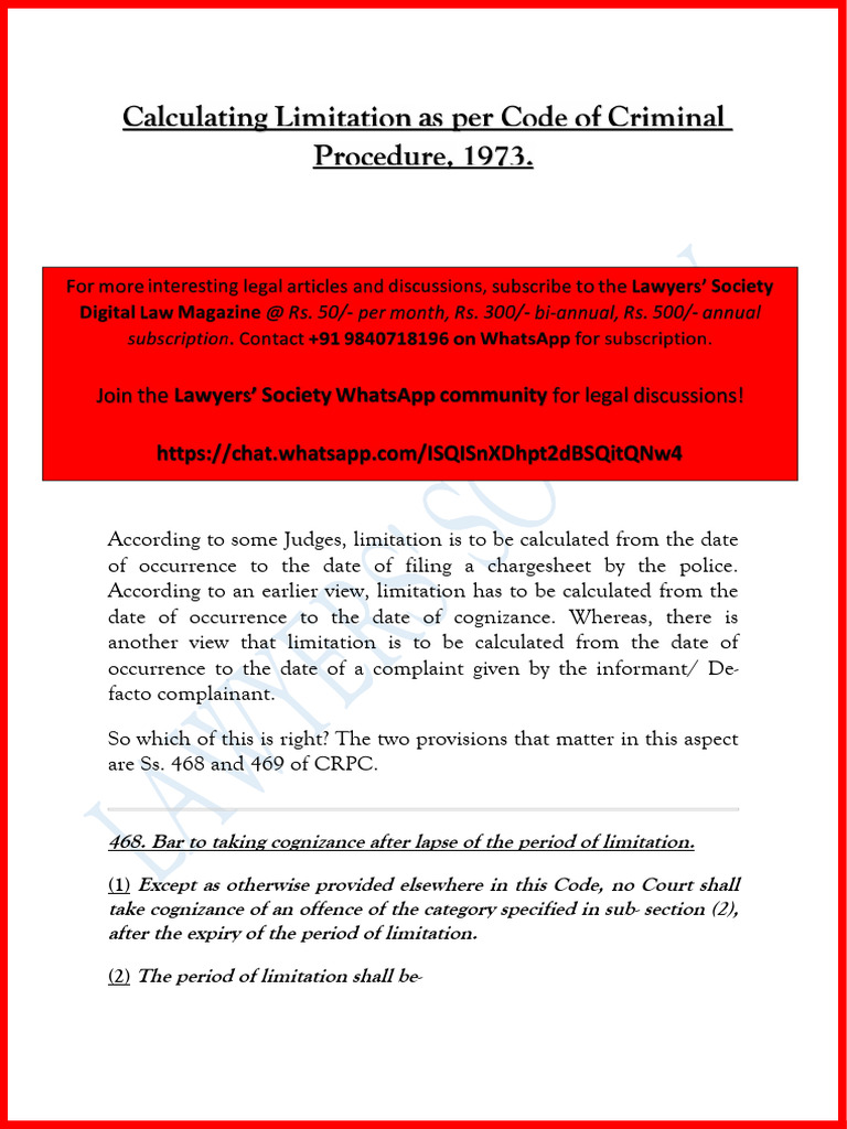 Limitation Under CR.P.C. - Case Laws Discussed | PDF | Criminal Justice | Crime & Violence
